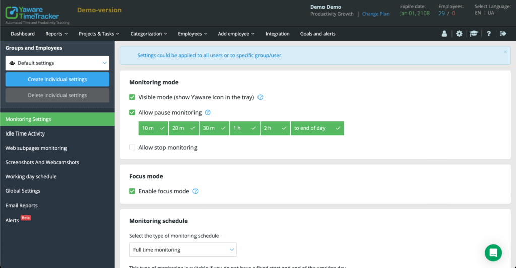 Yaware Time Tracker for employee monitoring with powerful features